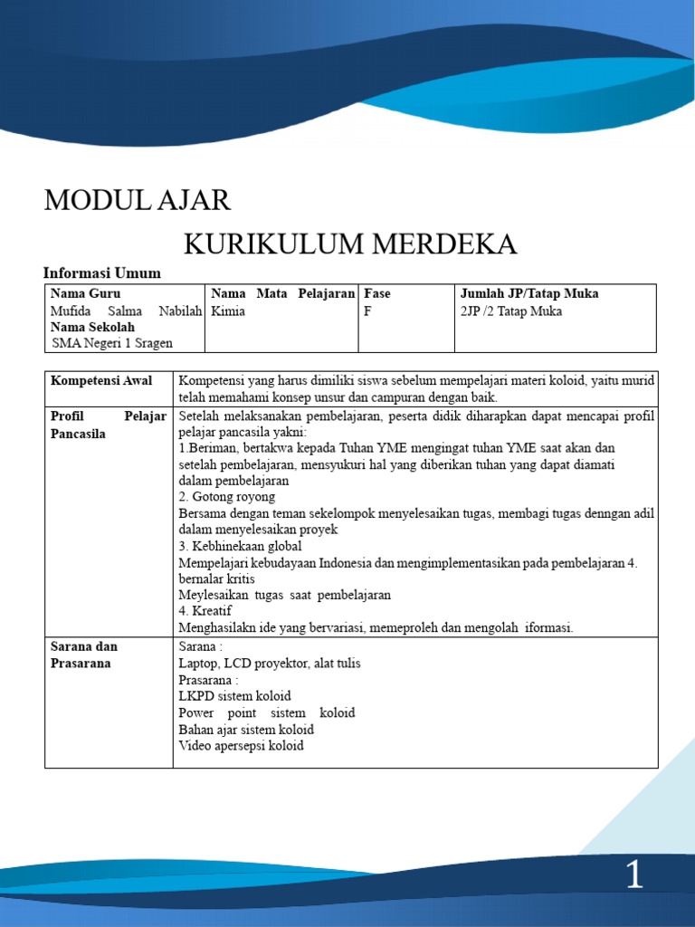 Modul Ajar Koloid Fase F Kurikulum Merdeka | PDF