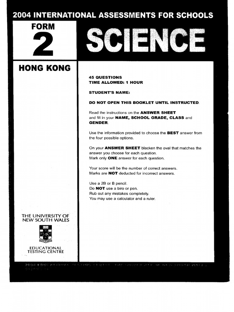 Science F 2004 NO Answers | PDF