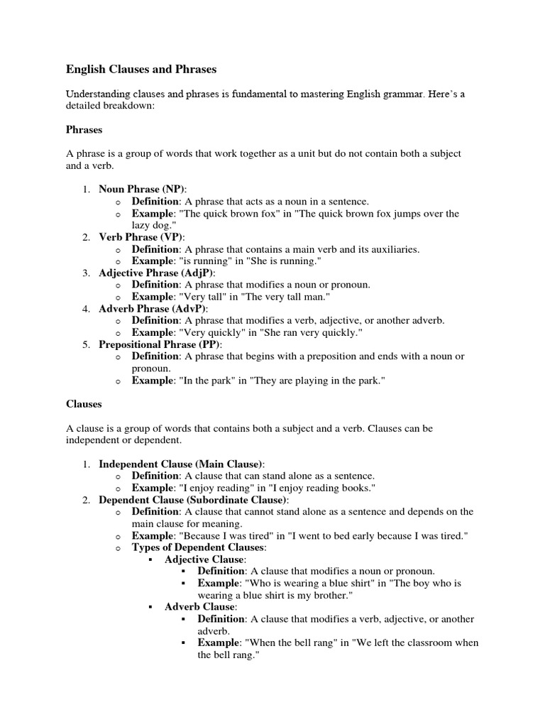 English Clauses and Phrases | Download Free PDF | Phrase | Clause