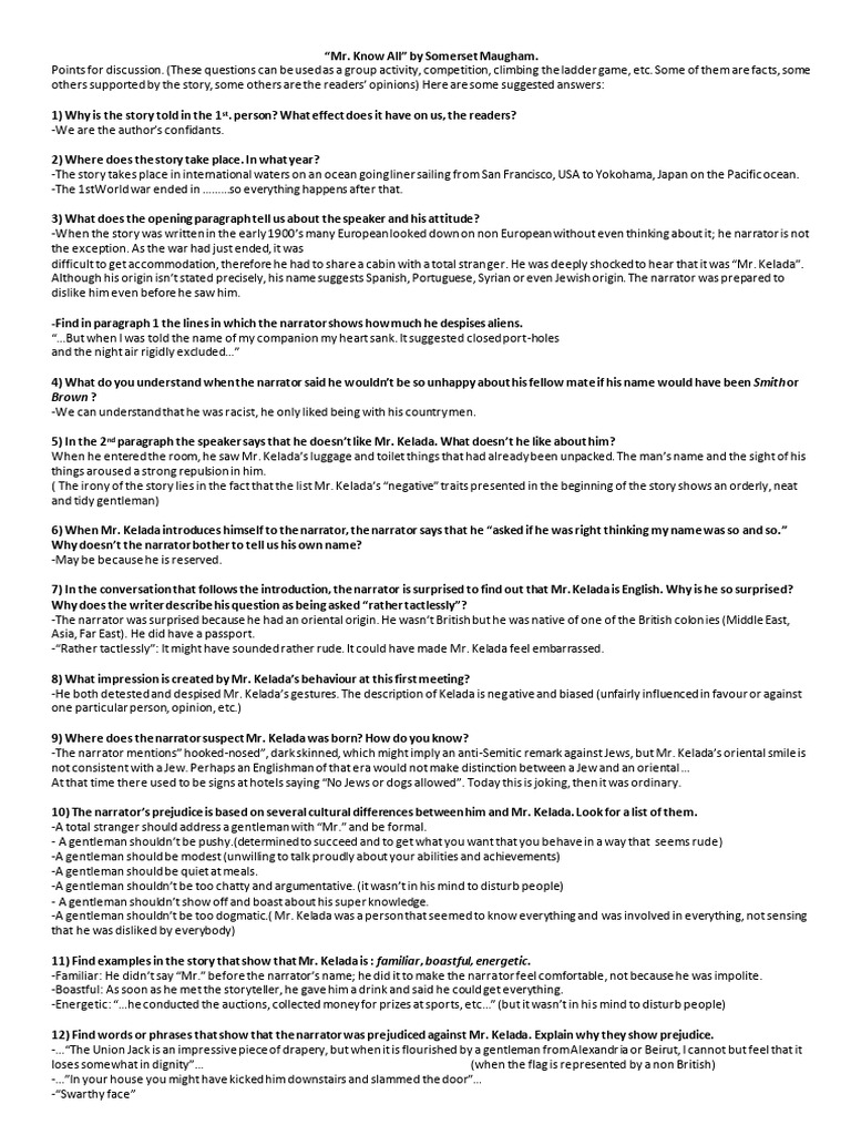 Discussion Points for "Mr. Know All" | PDF