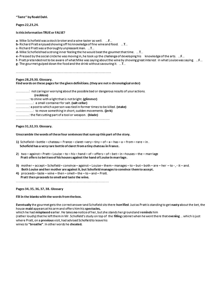 Roald Dahl TASTE - ACTIVITIES | PDF