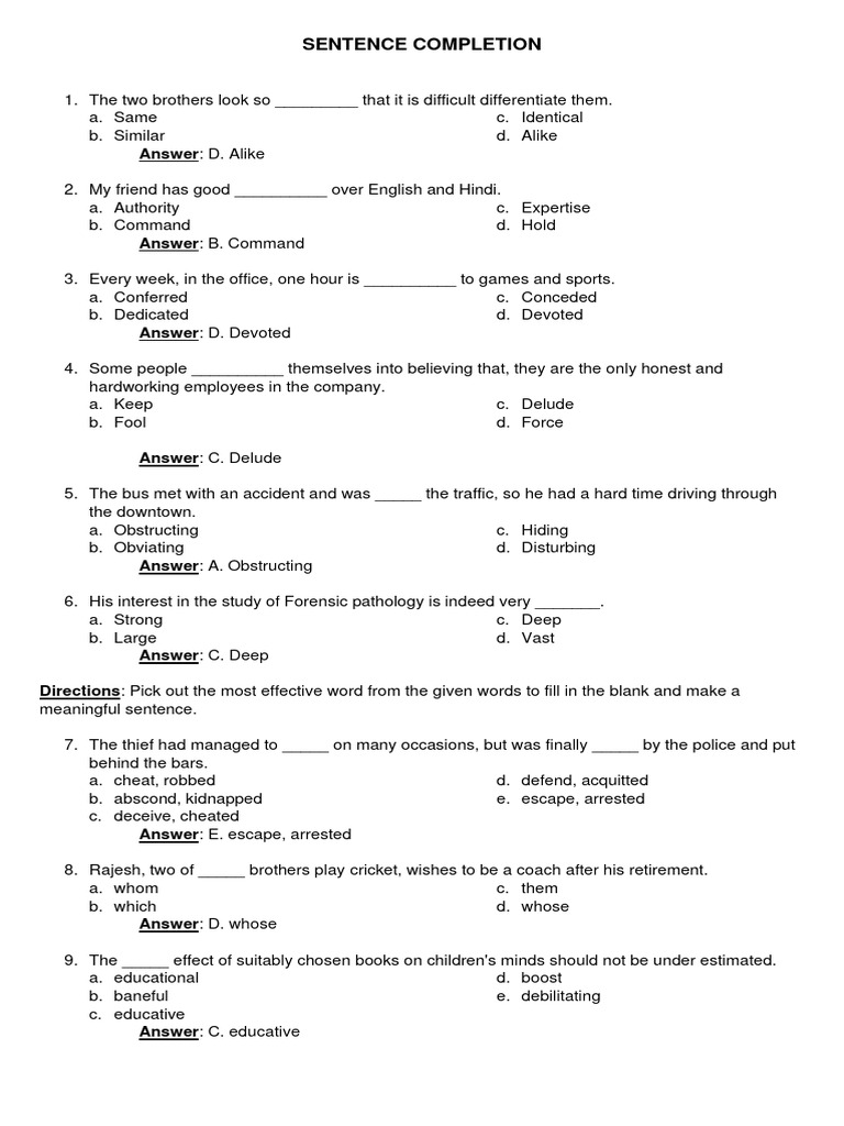 (English) Sentence Completion | PDF