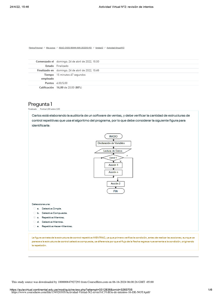 Actividad Virtual N 2 Revisi N de Intentos 16 DE NOTA PDF | PDF | Programación de computadoras ...