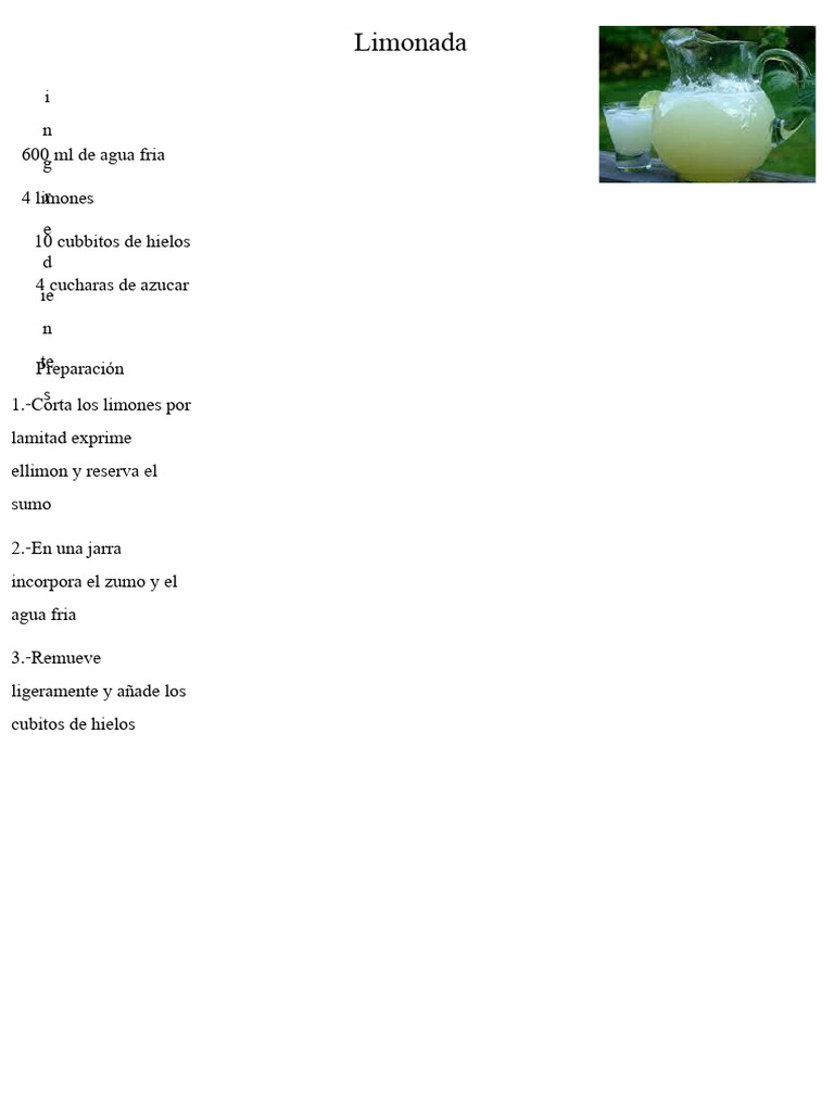 Receta de Limonada Refrescante | PDF | Cocina, comidas y vino | Ciencia ...