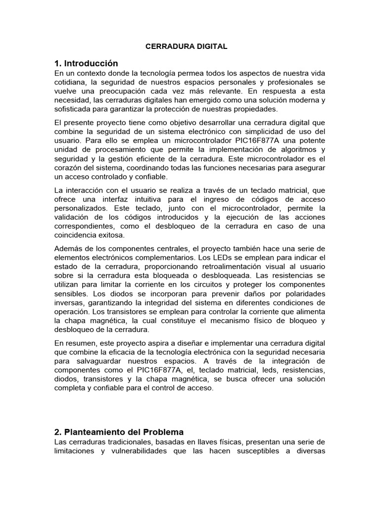 CERRADURA DIGITAL (2222222) | PDF | Microcontrolador | Hardware de la ...