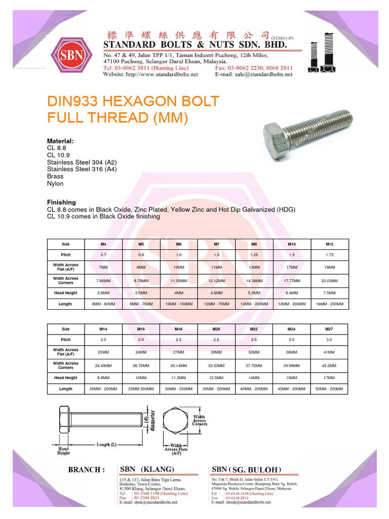 CATALOG-DIN933-HEXAGON-BOLT-FULL-THREAD-MM | PDF | Corrosion | Metals
