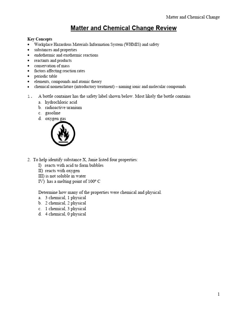 Matter and Chemical Change Review | PDF | Chemistry | Atomic Nucleus