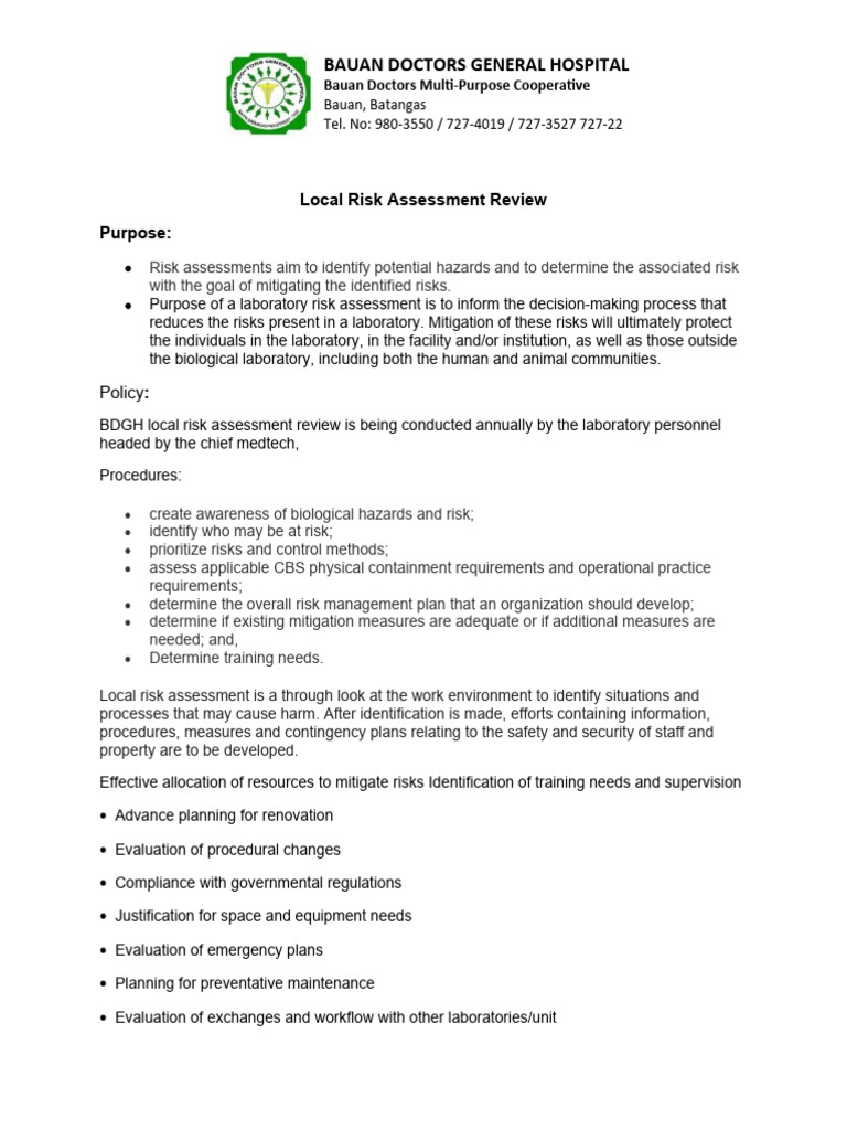 Local Risk Assessment Review | PDF