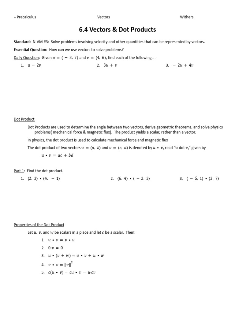 6.4 Vectors & Dot Products | PDF