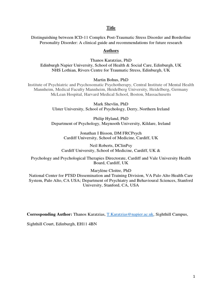 CPTSD vs BPD: Diagnostic Differences Guide | PDF | Complex Post ...