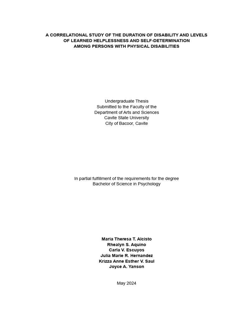 A Correlational Study of the Duration of Disability and Levels of ... A Correlational Study of the Duration of Disability and Levels of ...