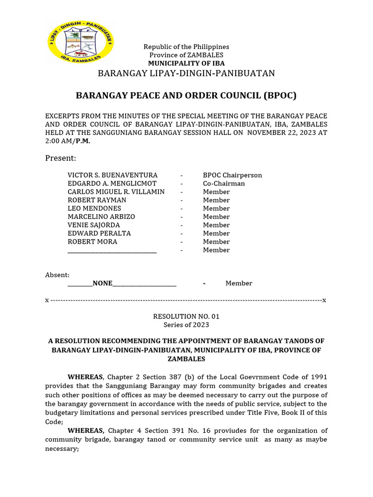 1. BPOC Resolution | PDF | Philippines