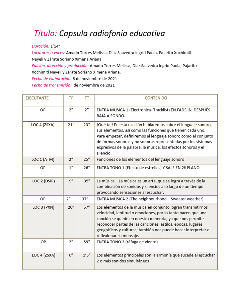 Guión Capsula | PDF | Sonido | Musicología