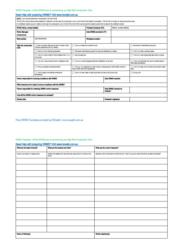 SWMS Guide for Construction Pros | PDF | Occupational Safety And Health ...