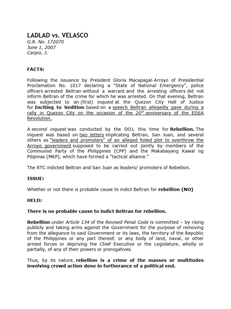 LADLAD Vs Velasco - REM | PDF