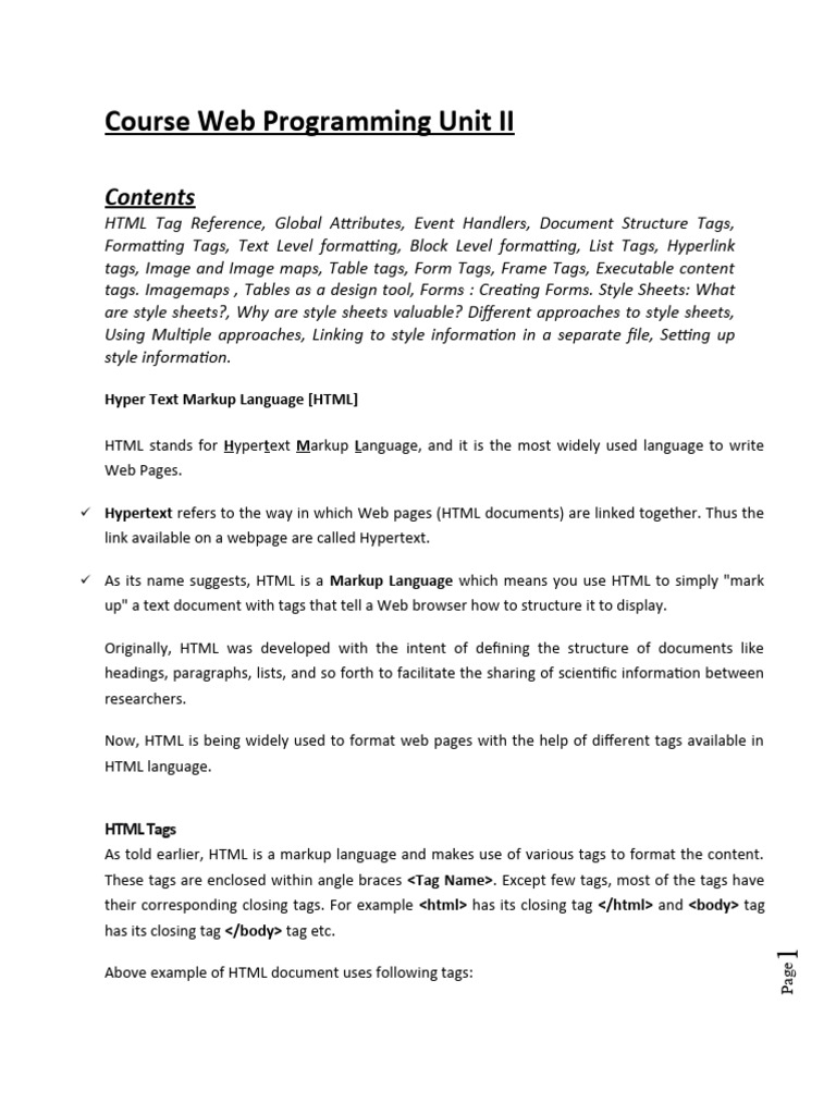 Unit II - Web Programming | PDF | Html Element | Html Unit II - Web Programming | PDF | Html Element | Html