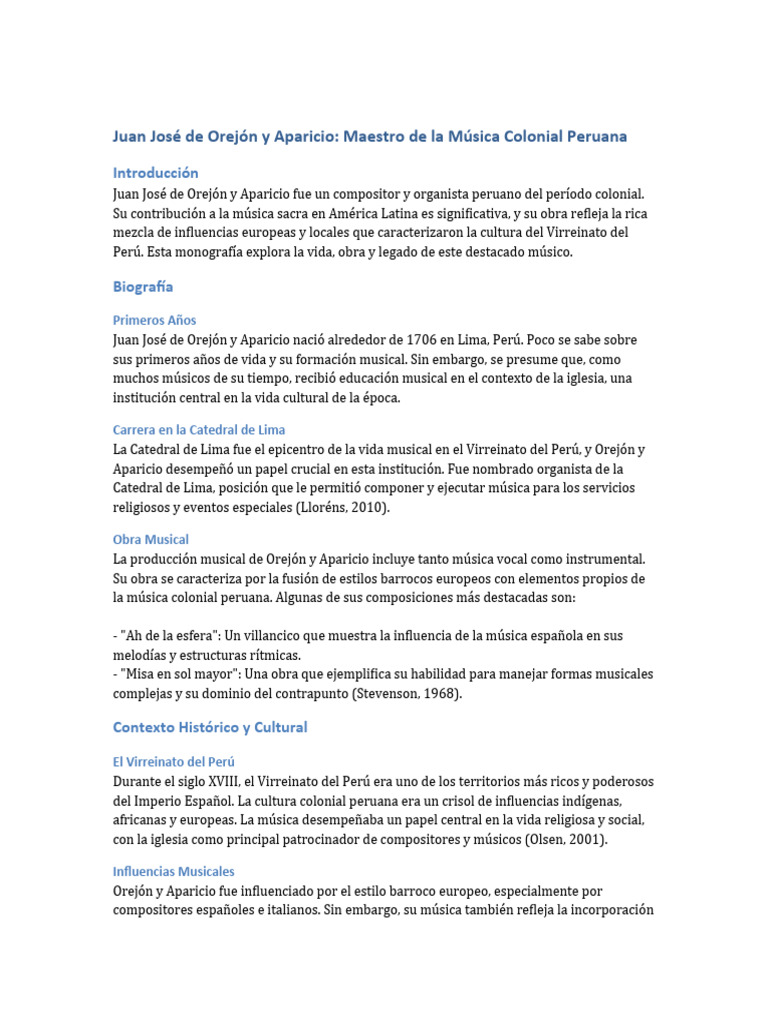 Monografia Juan Jose de Orejon y Aparicio | PDF | Perú | Lima