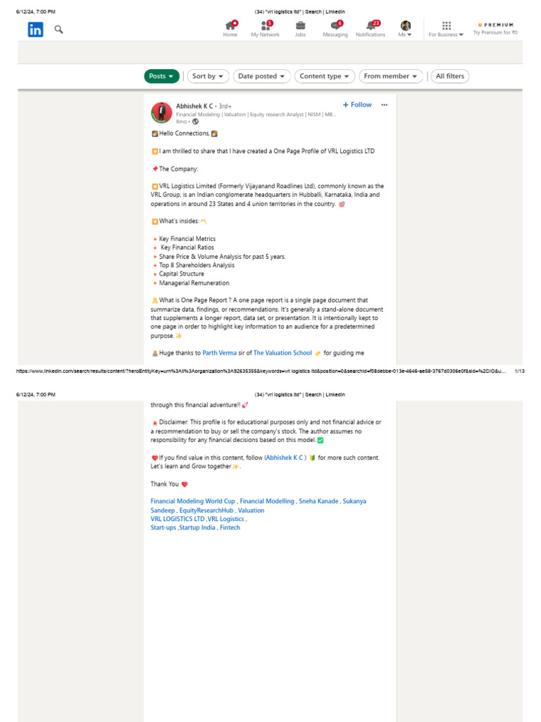 VRL Logistics LTD - Search - LinkedIn | PDF | Valuation (Finance ...