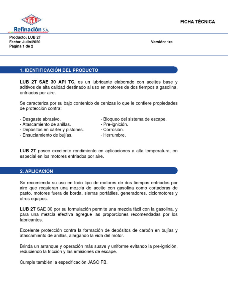 Lub 2t Sae 30 API TC | PDF | Lubricante | Materiales