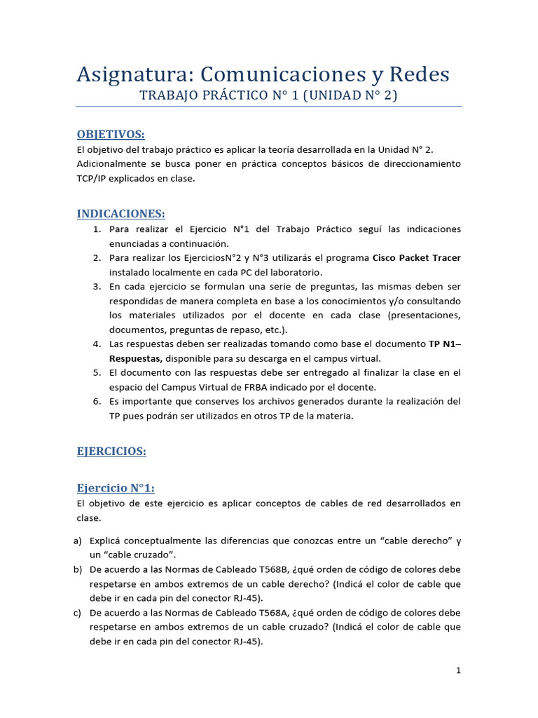 TP 1 - Unidad 2 | PDF | Arquitectura de internet | Transmisión de datos