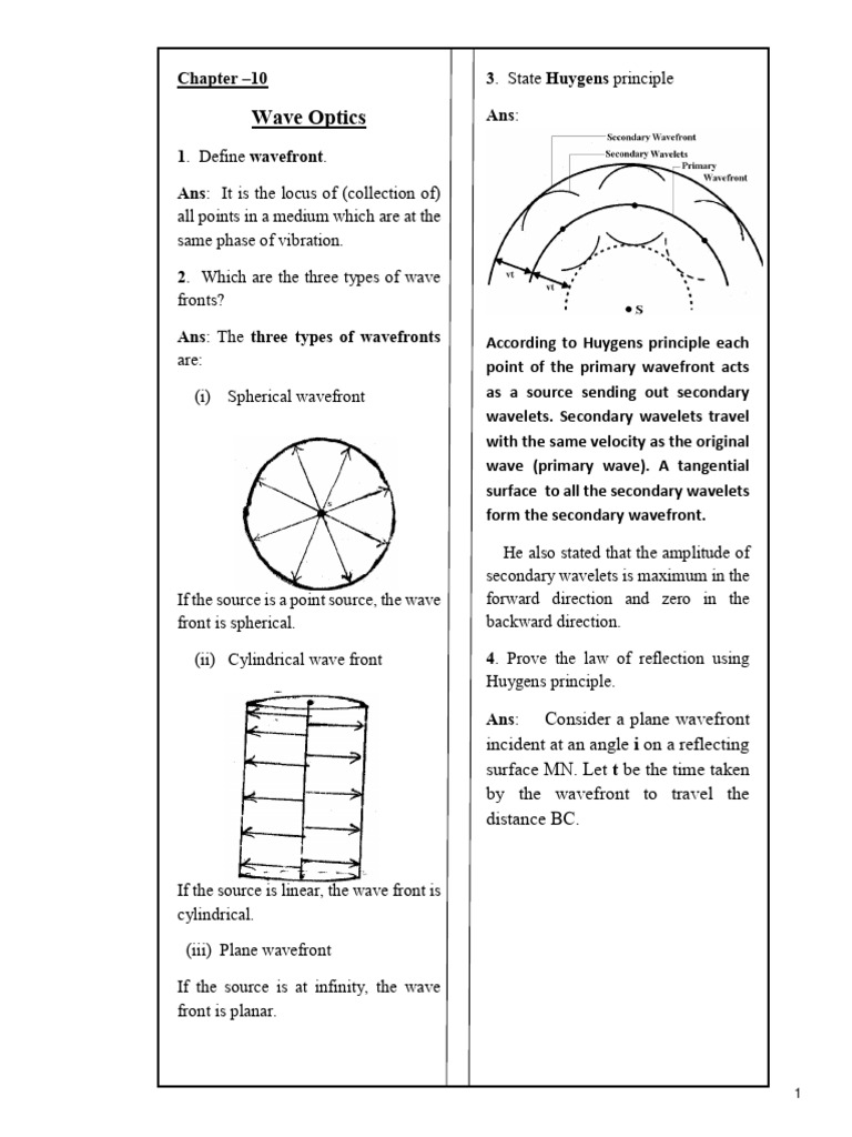 Wave Optics Notes Pdf Diffraction Waves