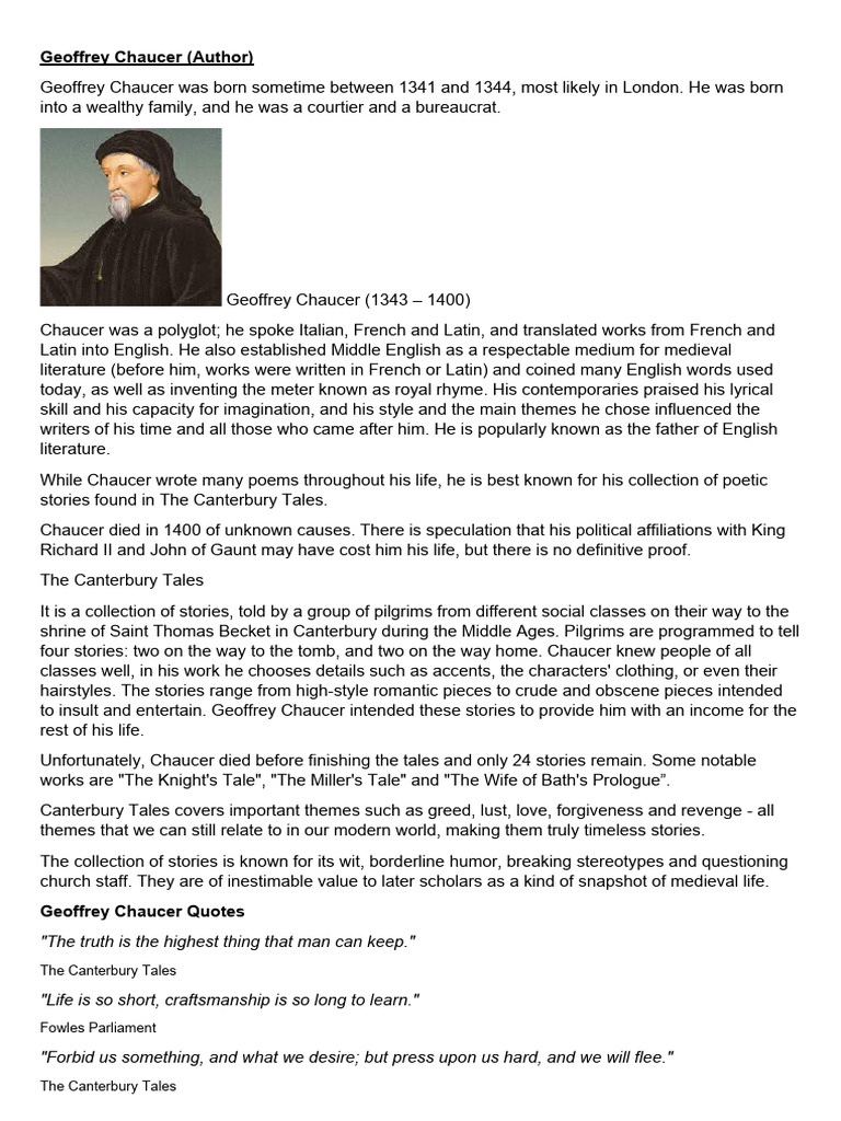 Geoffrey Chaucer + The Cantenbury Tales | PDF | The Canterbury Tales ...