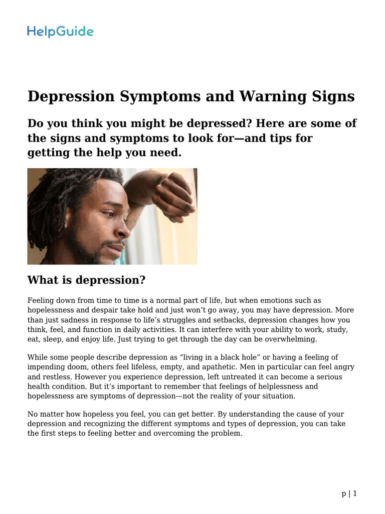 Depression Symptoms and Warning Signs | PDF | Major Depressive Disorder ...
