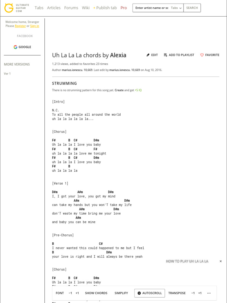 UH LA LA LA CHORDS by Alexia @ | PDF | Song Structure | Recorded Music