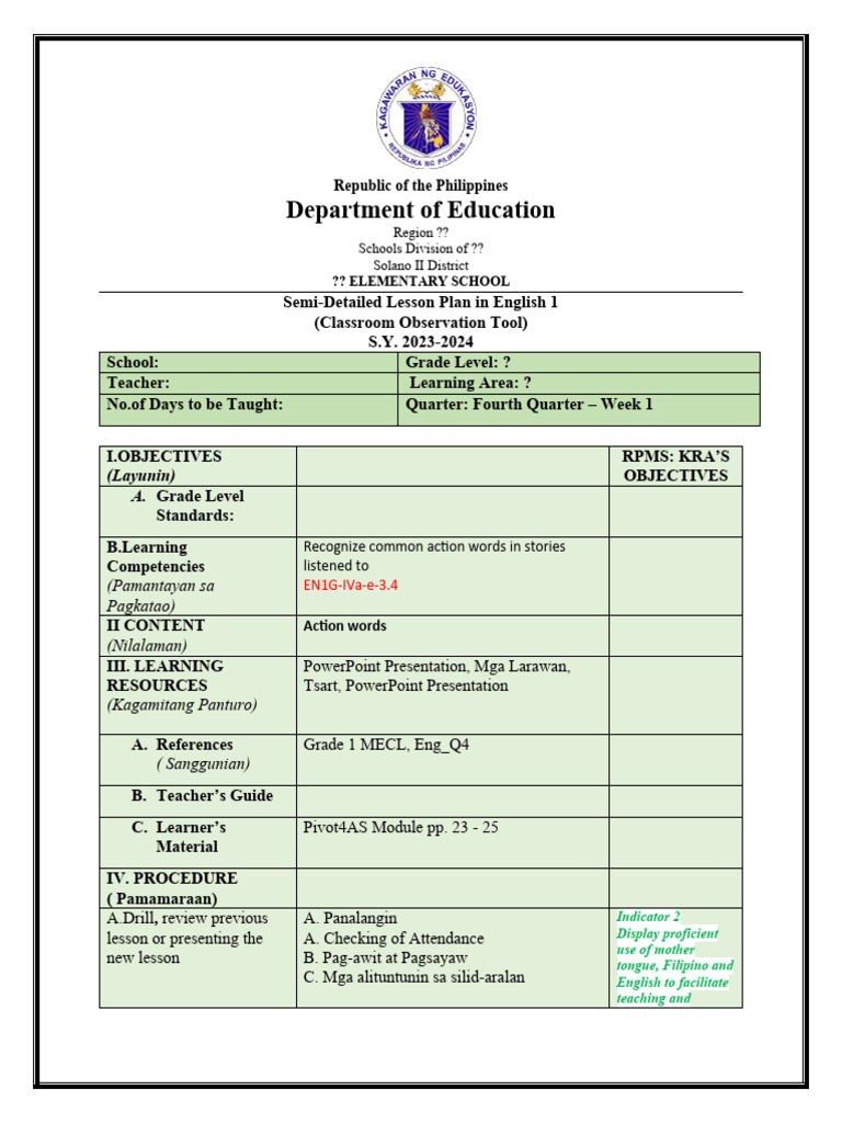 Cot Eng1 W1 Q4 | PDF | Learning | Communication