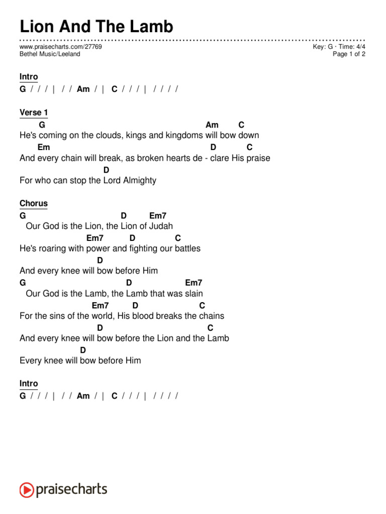 0e5624901 1479003110 Lion and The Lamb Chord Chart in G | PDF | Song ...
