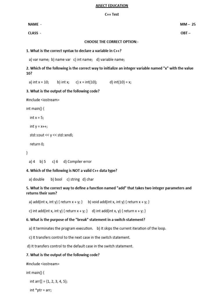C++ TEST | Download Free PDF | Computer Programming | Software Engineering