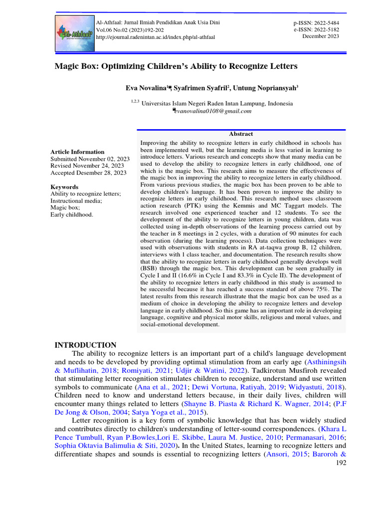 Magic Box: Optimizing Children's Ability To Recognize Letters | PDF | Learning | Teachers