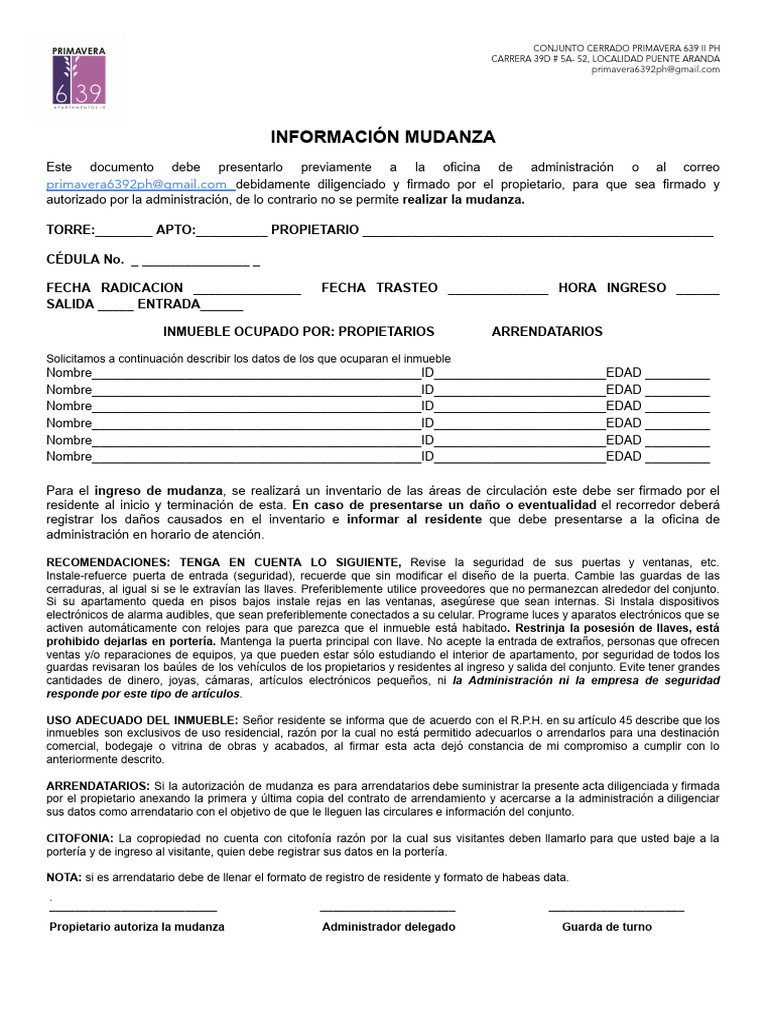 FORMATO DE MUDANZA | PDF