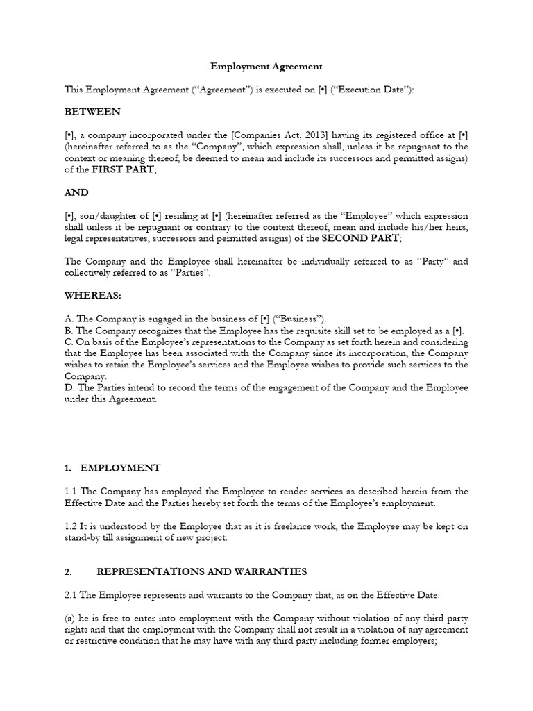 Employment Agreement Sample-1 | Download Free PDF | Arbitration ...