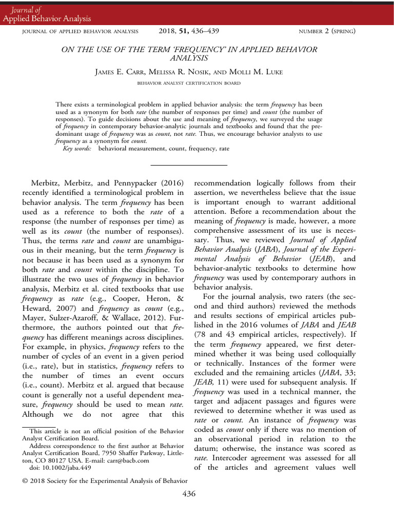 The Use of Frequency in ABA | PDF | Behaviorism | Psychological Theories
