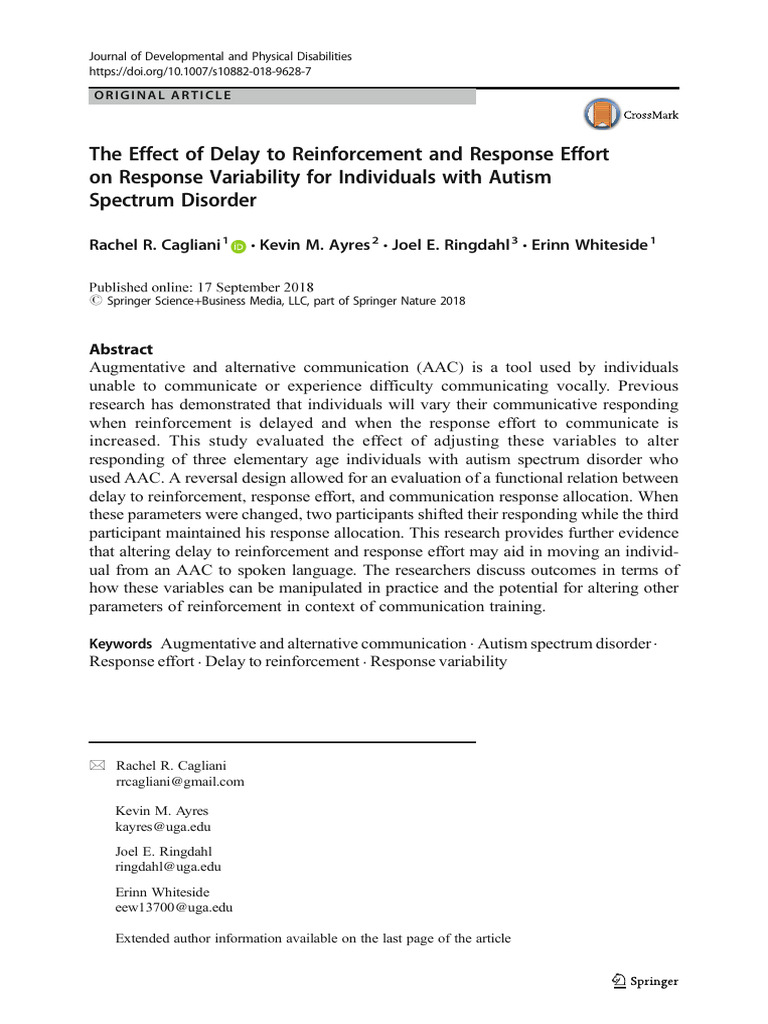 The Effect of Delay To Reinforcement and Response Effort On Response Variability For Individuals ...