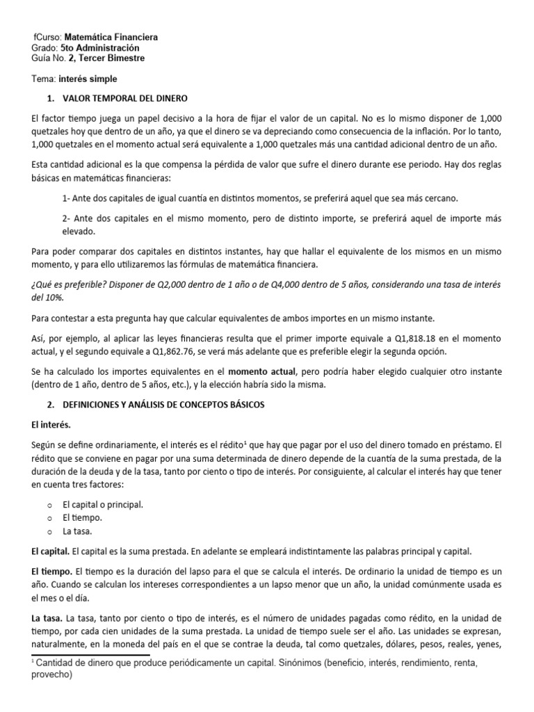 2 - Interes Simple | PDF | Fórmula | Interés