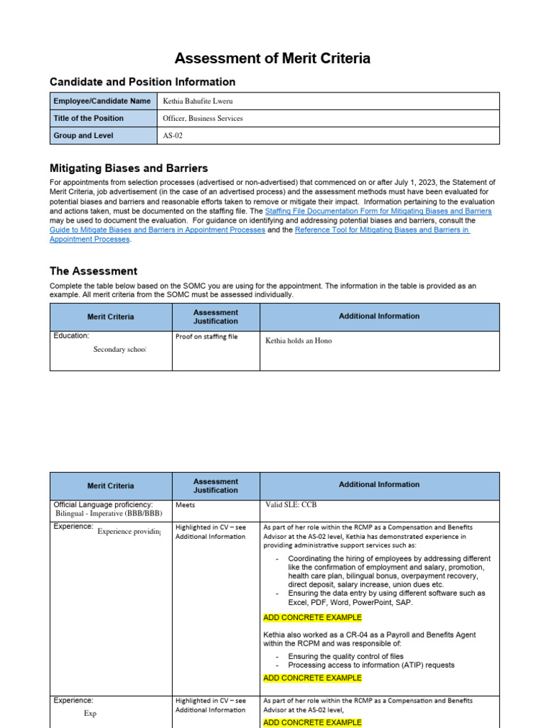 Assessment Merit Template KethiaBL | PDF | Employment | Reliability ...