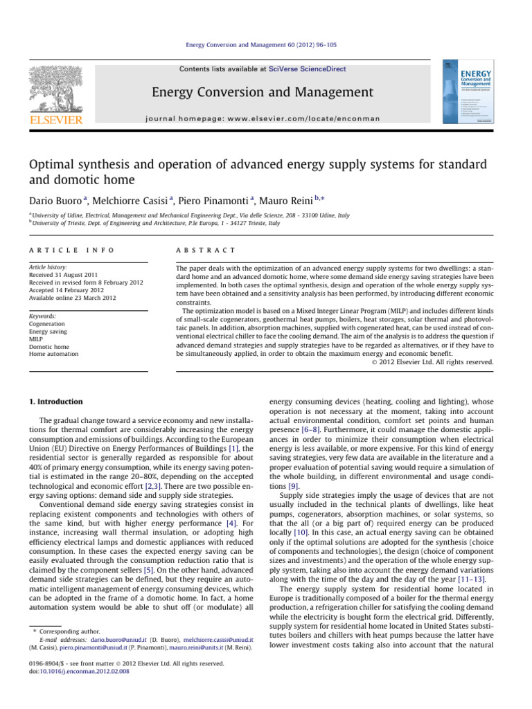 Optimal Synthesis and Operation of Advanced Enerfy Supply Systems For ...