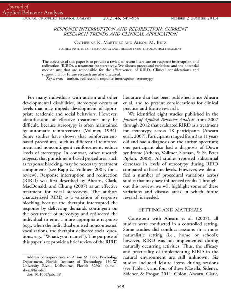 Response Interruption and Redirection - Current Research Trends and Clinical Application | PDF ...