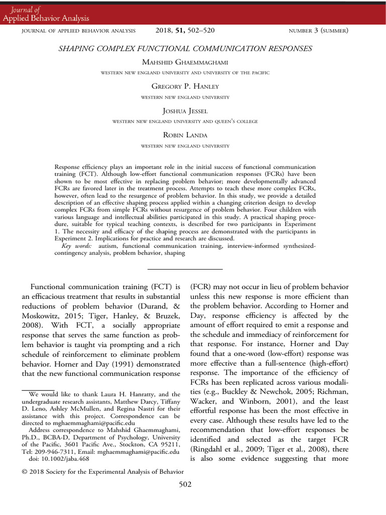 Shaping Complex Functional Communication Responses GHAEMMAGHAMI Journal ...