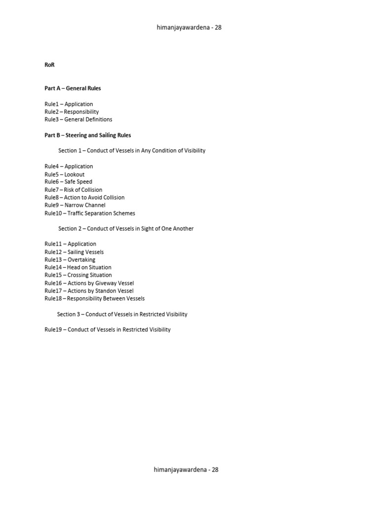 IMO Colregs ROR Simplified - Edition 0.1 | PDF | Traffic | Radar