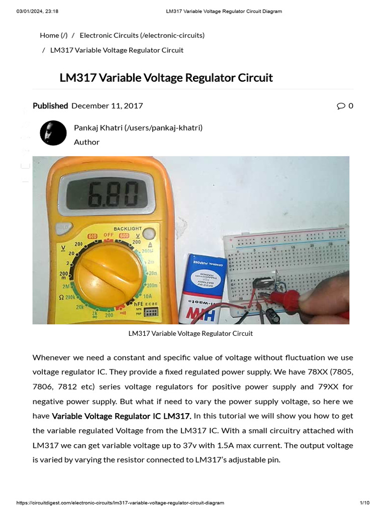 LM317 Variable Voltage Regulator Circuit Diagram | PDF | Power Supply | Electronic Circuits