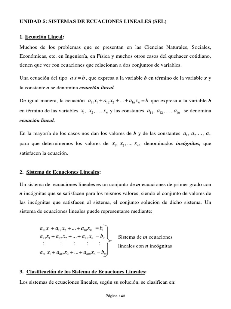 Unidad 5 - Sistemas de Ecuaciones Lineales - GenaroViñas | PDF | Sistema de ecuaciones lineales ...