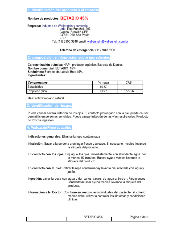 Betabio 45%: Seguridad y Manejo | PDF | Agua
