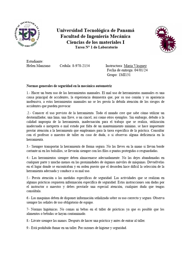 ASIG#1-Helen Manzano - LAB#1 | PDF | Herramientas