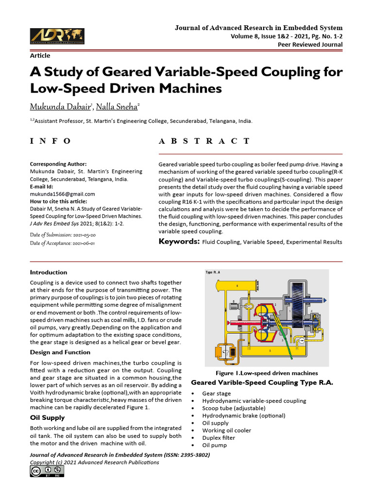 A Study of Geared Variable-Speed Coupling for | PDF | Pump | Gear