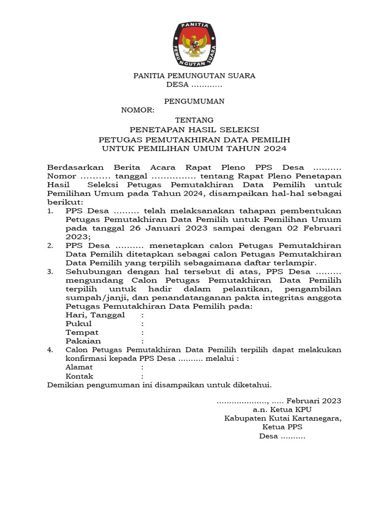 Pengumuman Pantarlih Loa Kulu | PDF