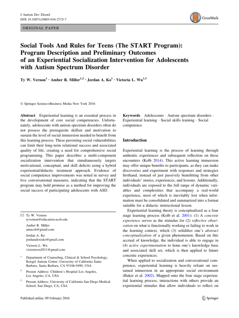 Social Tools and Rules For Teens (The START Program) | PDF | Autism ...