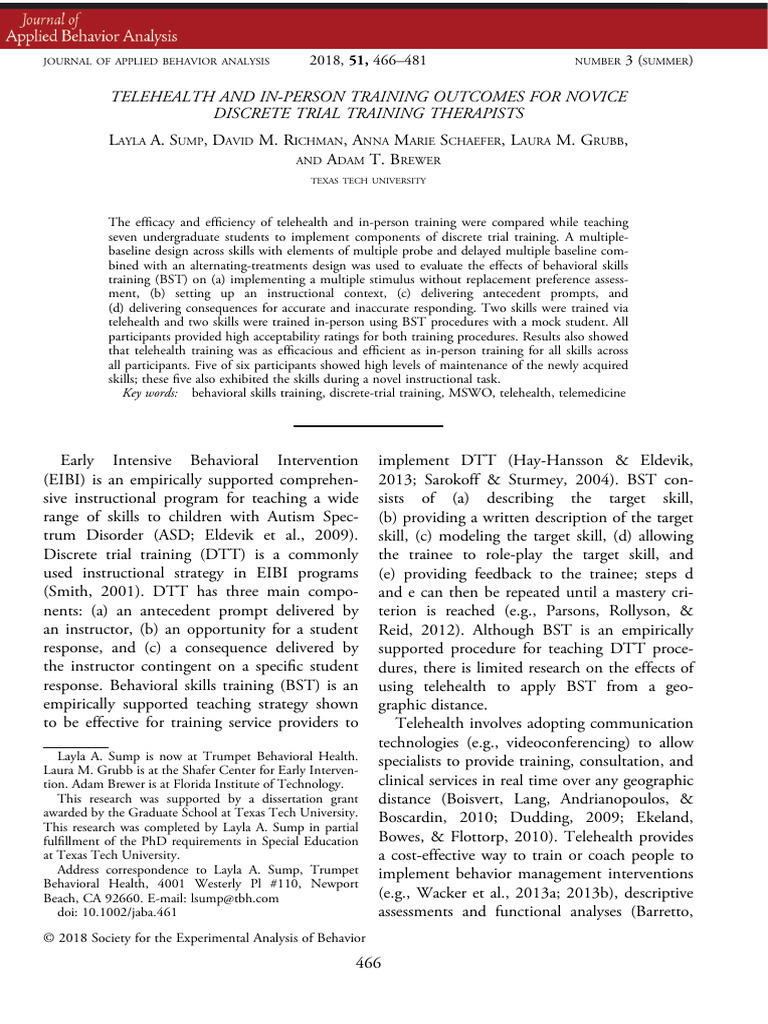 Sump Et Al-2018-Journal of Applied Behavior Analysis | Download Free PDF | Behavioural Sciences ...